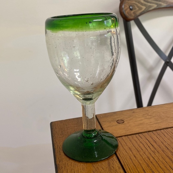 Artisan | Dining | Green And Clear Hand Blown Glass Goblet | Poshmark